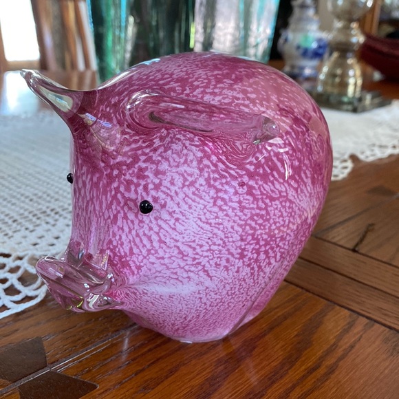 Art | Cute Hand Blown Pink Glass Piggy Pig With Clear Ears And Nose ...